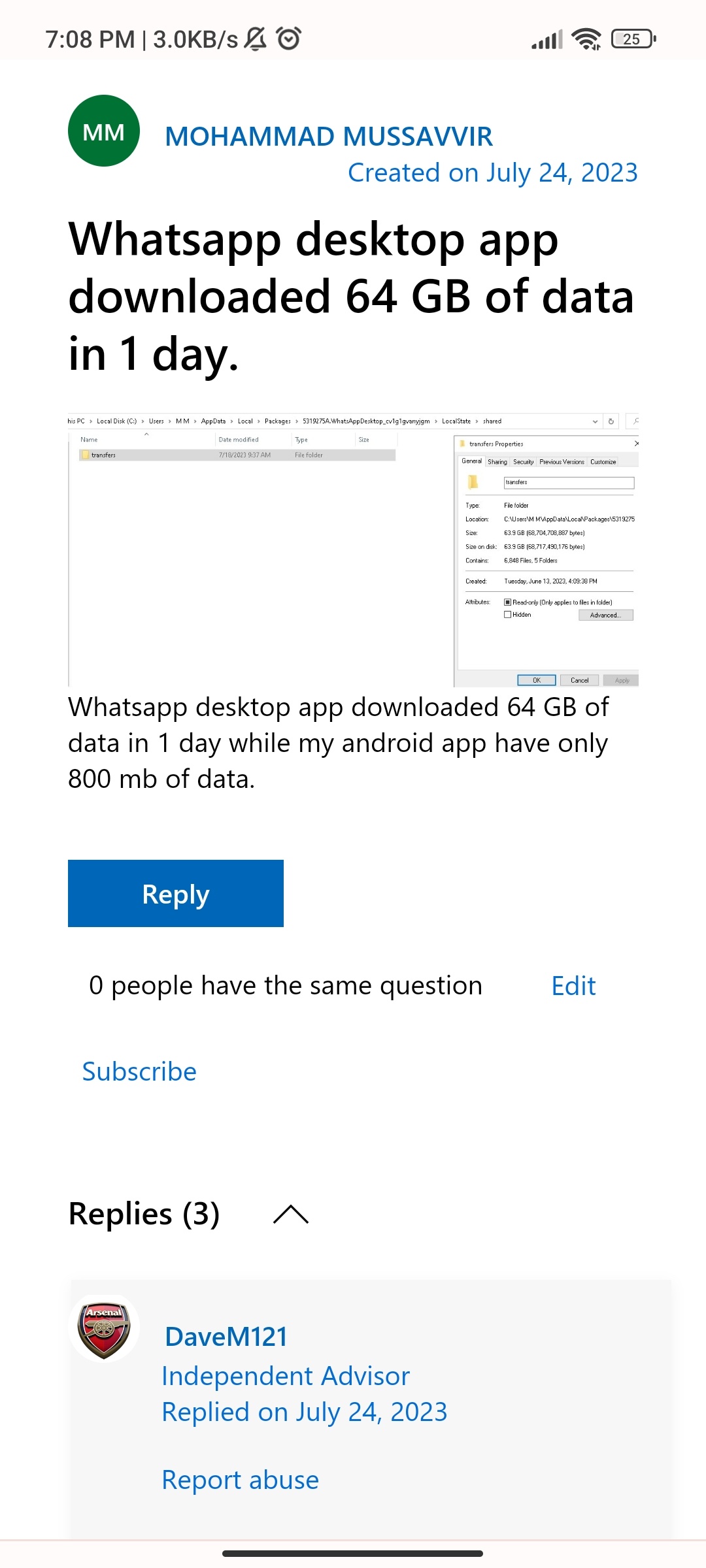 Whatsapp desktop app downloaded 64 GB of data in 1 day. - Microsoft Q&A