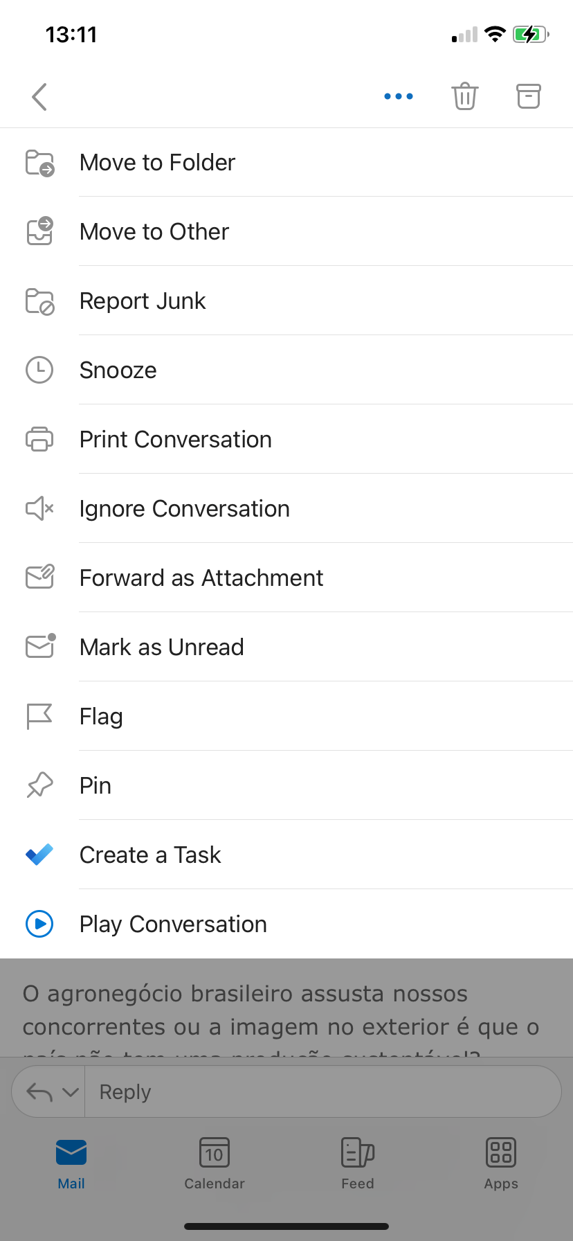 I don’t get the print option for a single email in the Outlook App on my iPhone. I can only ...