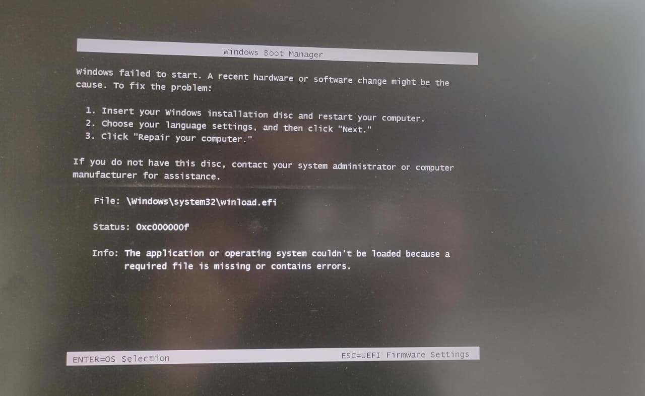 windows system32 winload efi missing - Microsoft Q&A