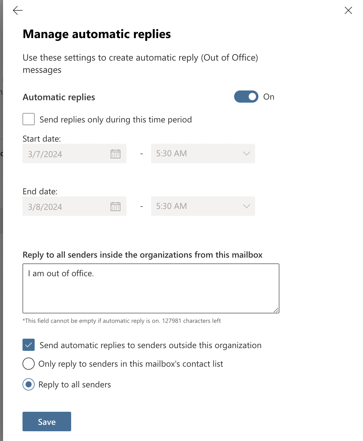 Manage Automatic reply outside the organization not working properly ...