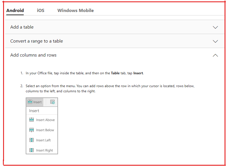 On an Android tablet how can I add table columns? - Microsoft Q&A