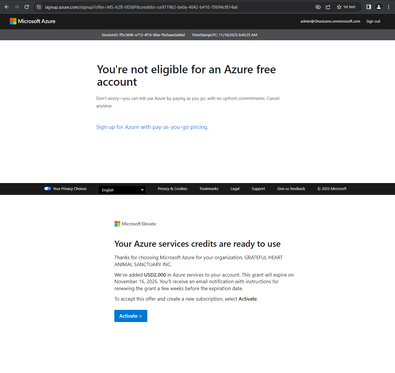 unable to activate my 2000$ non profit grant & account disabled - Microsoft Q&A