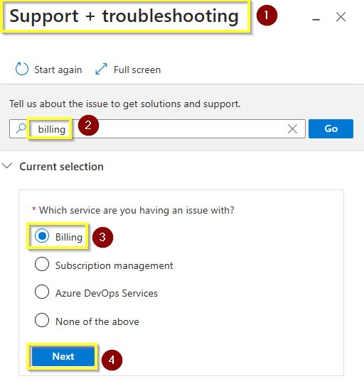 how can I submit an Azure support request when the portal doesn't ever ...