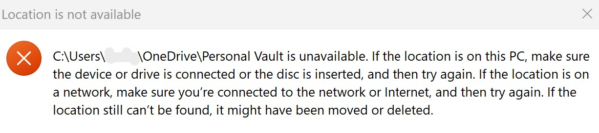 personal vault unavailable on Windows 11, Edge Browser, all software up ...