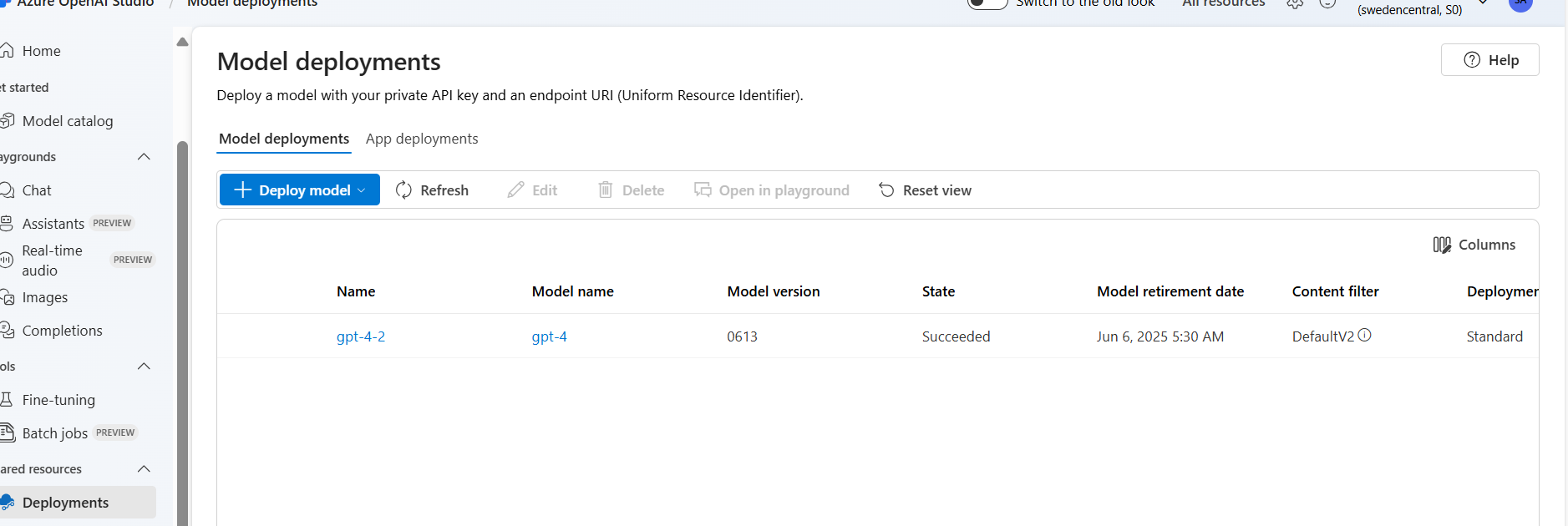 "No models to display" message when attempting to deploy a base model in Azure OpenAI Studio ...