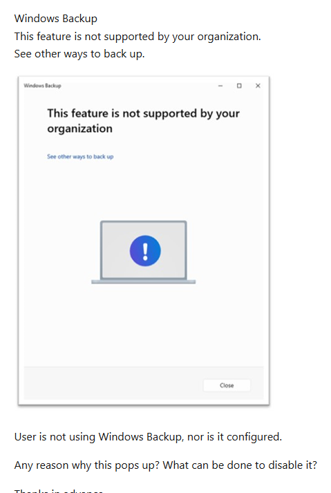 Windows Backup This feature is not supported by your organization ...
