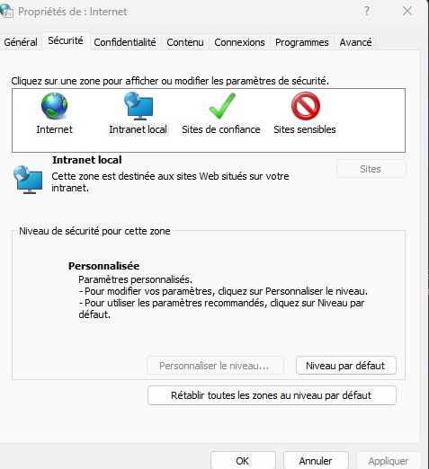 Windows 11 - Internet options - Local Intranet - Options agre greyed out for my administrator ...