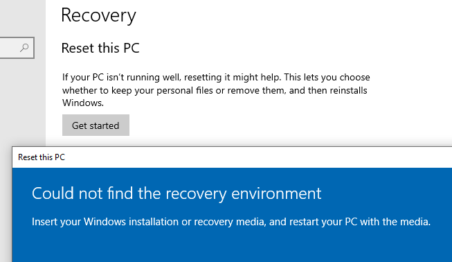 Could Not Find the Recovery Environment - Microsoft Q&A
