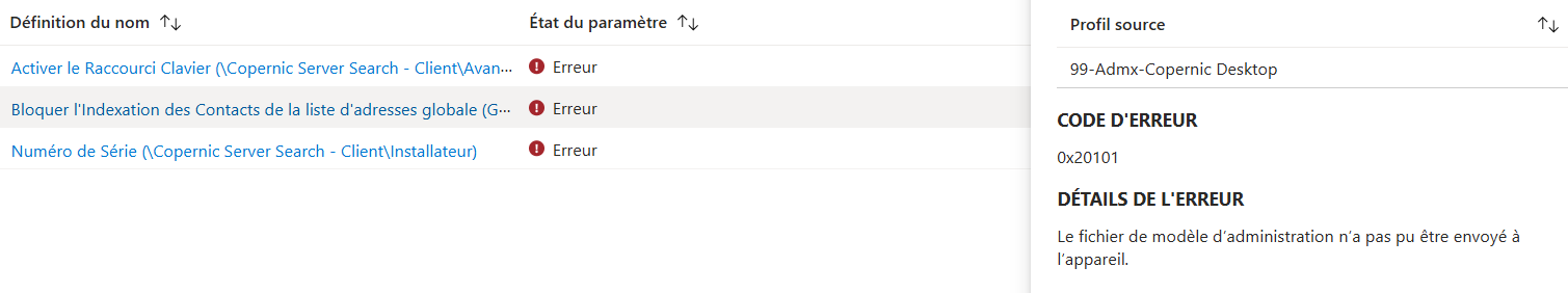 The administrative template file could not be sent to the device ...