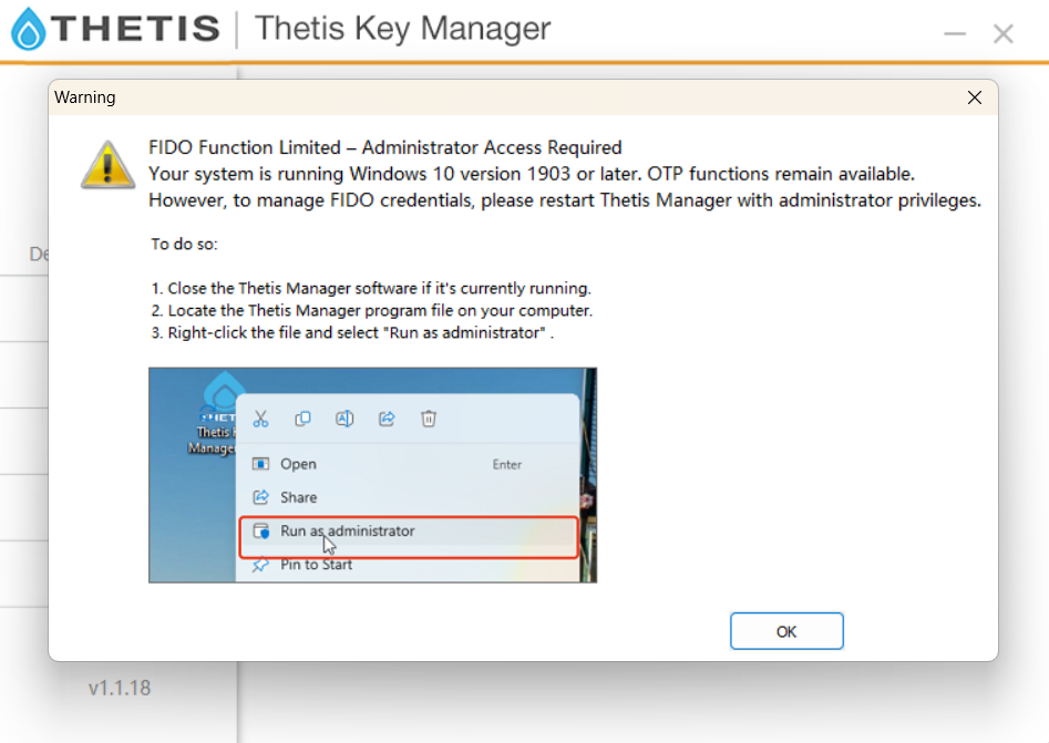 Activating Thetis Pro FID02 security key in Administrator Mode ...