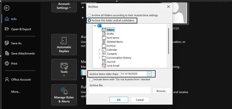How can I archive a date range of emails? - Microsoft Q&A