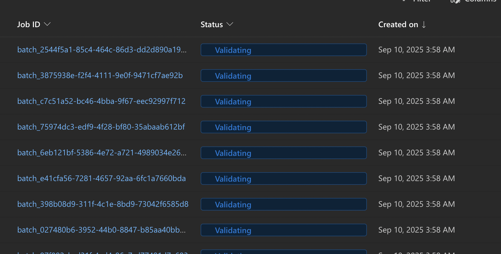 Azure OpenAI Batch Jobs are getting stuck in Validating stage - Microsoft Q&A