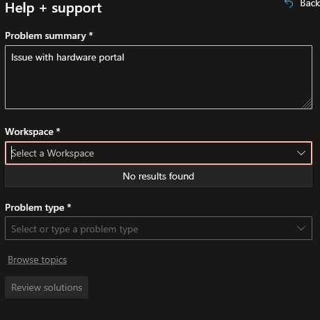 Unable to access hardware submisison center, also unable to create ...