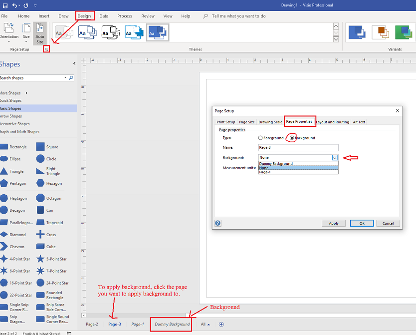 Visio background not applying to any pages. - Microsoft Q&A