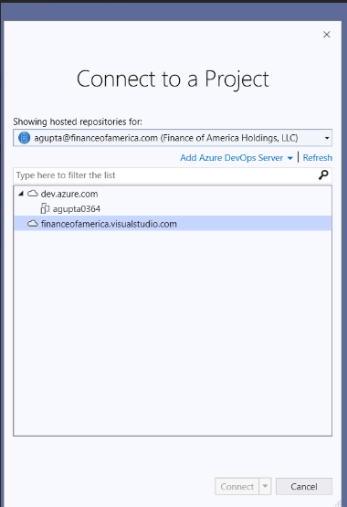 Visual Studio Team Explorer Connection Manager not listing Projects ...