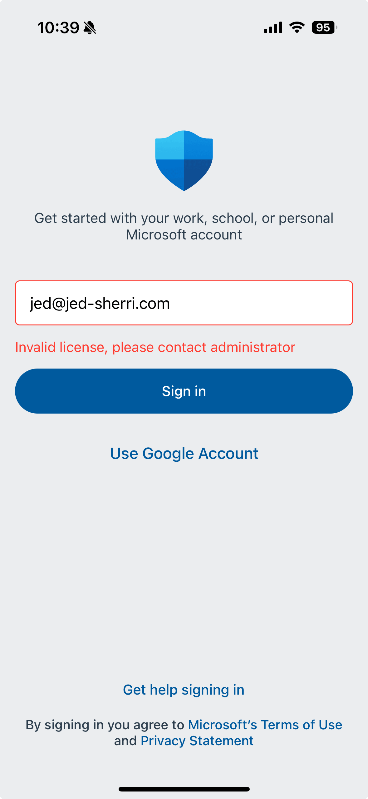 Using iPhone 16 iOS cannot install MS Defender "Invalid License, please ...