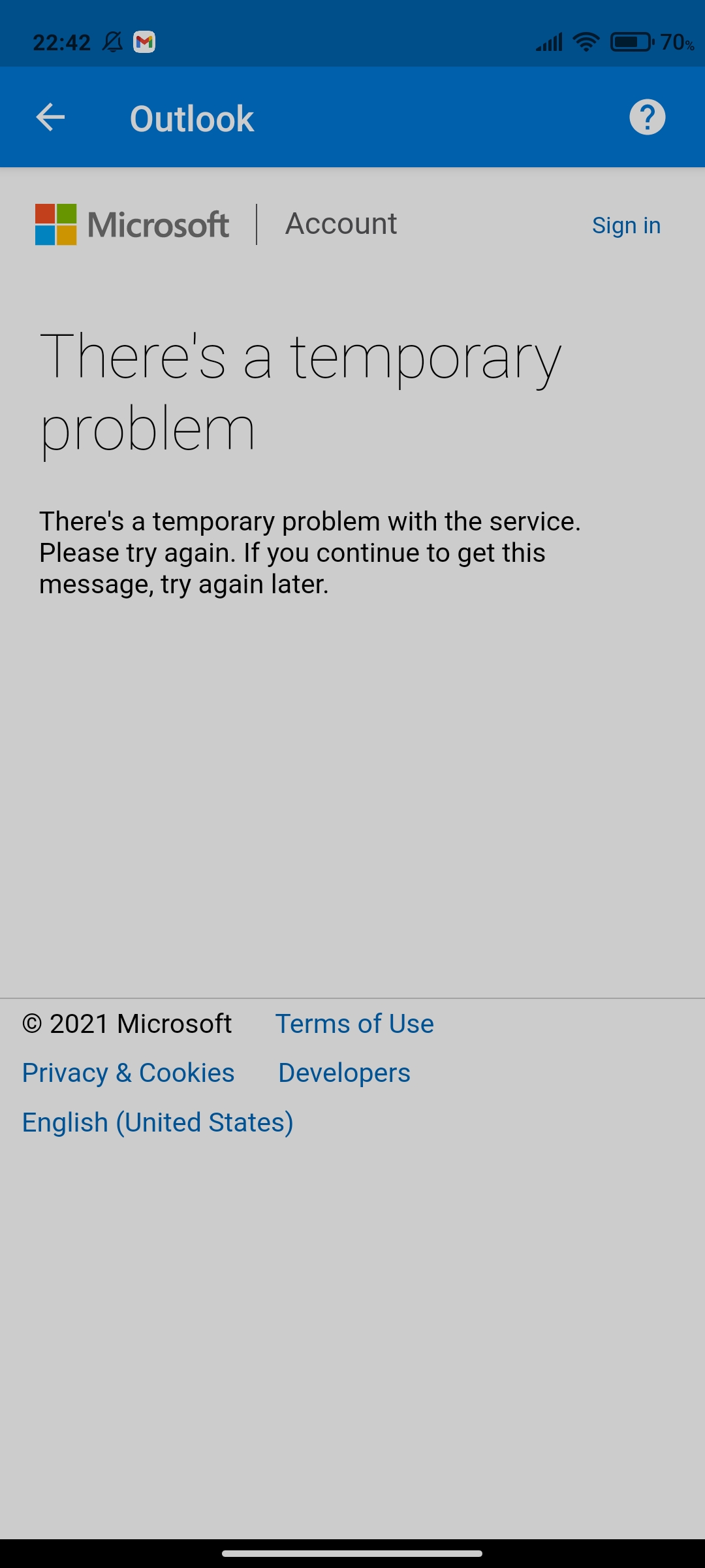 There's a temporary problem with the service. Please try again. If you continue to get this ...