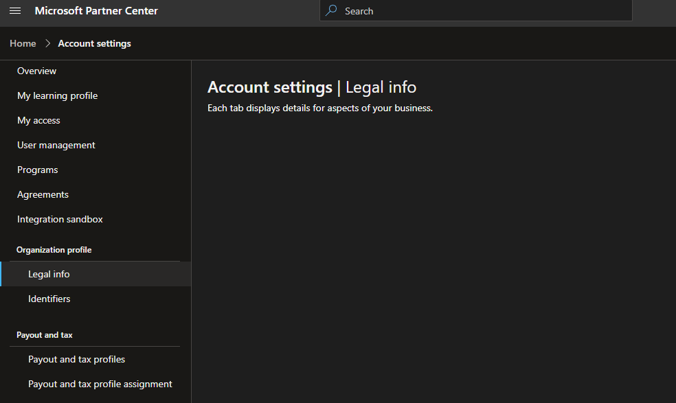 The Legal Info section in my account settings is empty when I click on ...