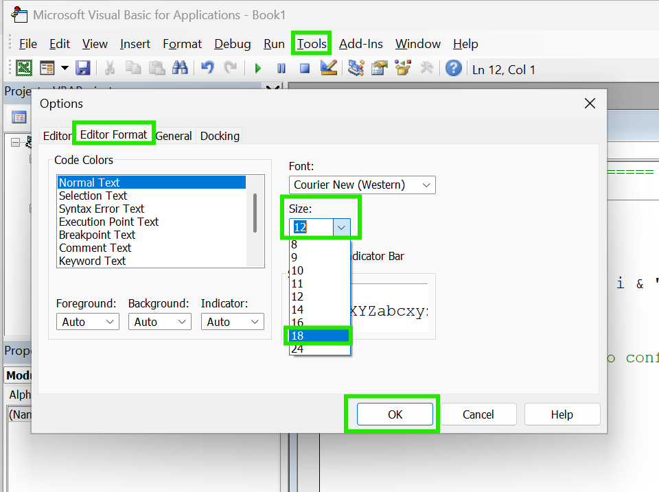vba editor font is too small - Microsoft Q&A