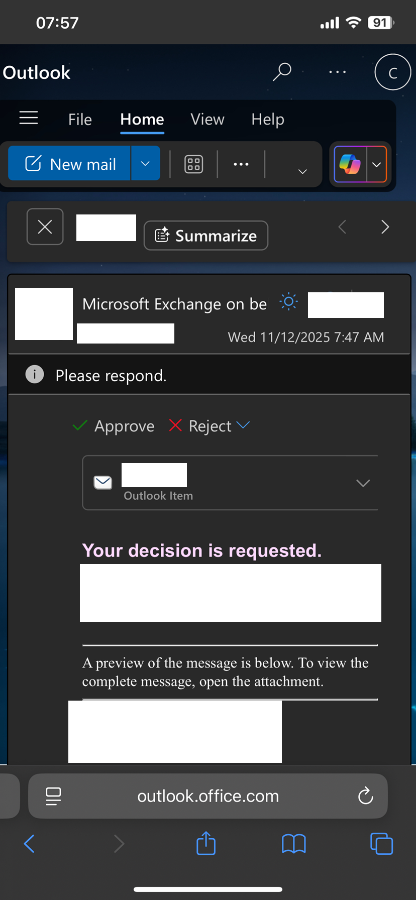 Approve/Reject Button Outlook Mobile iOS - Microsoft Q&A