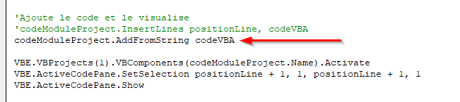Reset of variables after using the InsertLines method inserting lines of code in a module with ...