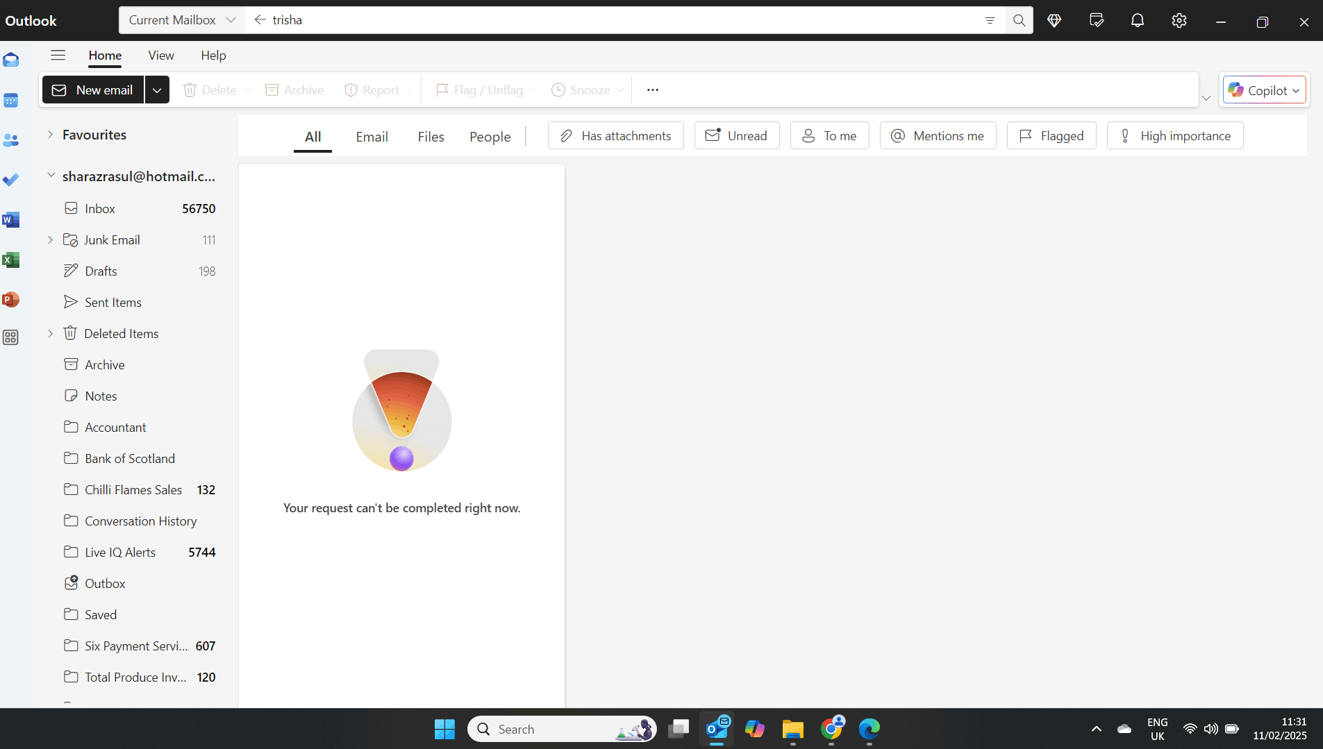 why is the search function not working in outlook? - Microsoft Q&A