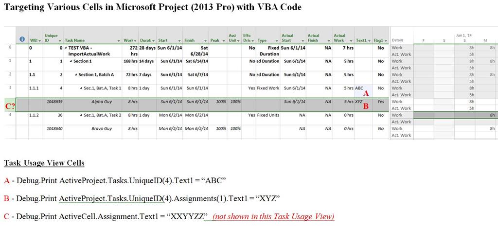 MS Project VBA - how to target specific Task Usage cells - Microsoft Q&A