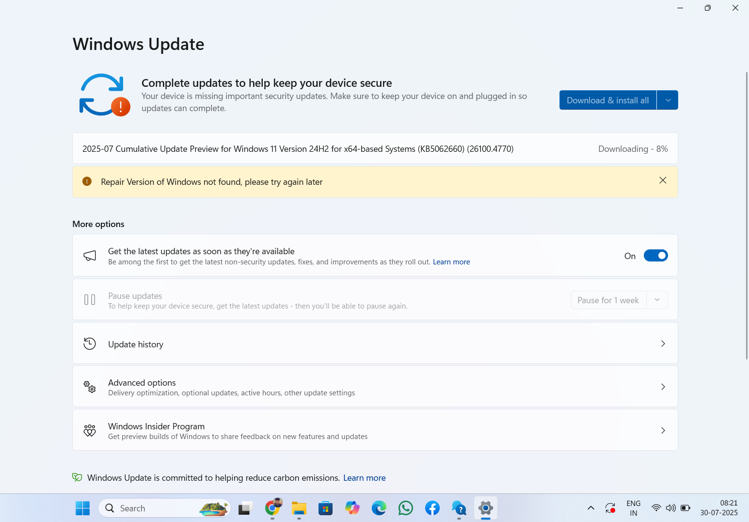 How to fix Install error - 0x80070306 2025-07 Cumulative Update Preview ...