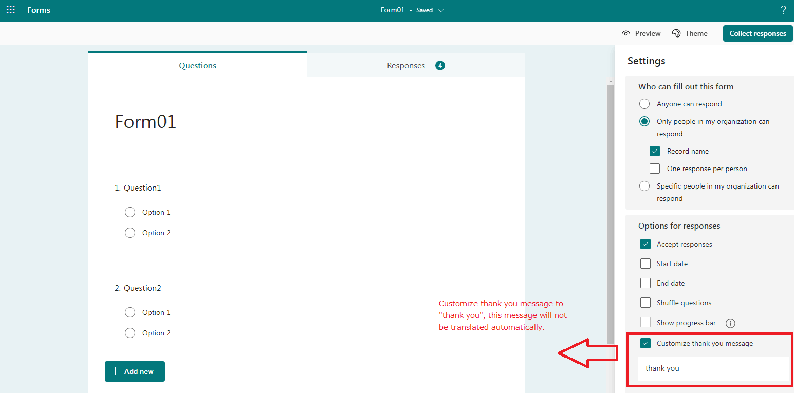 Microsoft Form - Multilanguages - Customized thank-you message ...
