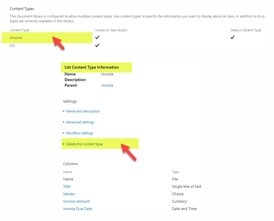 Probel to remove a content type - Microsoft Q&A
