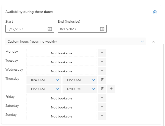 Bookings showing an extra time slot outside of Custom hours - Microsoft Q&A