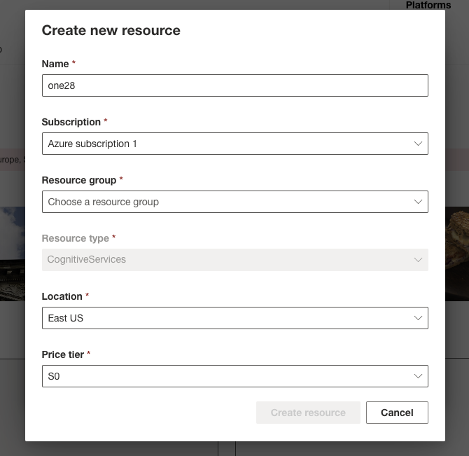 Resource Group dropdown not working when trying to create a new resource in Vision Studio ...