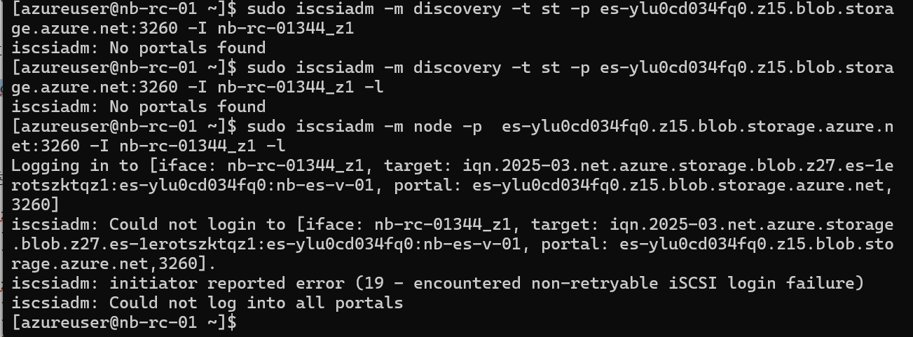 login failure/rejected error when elastic san volume connect on Linux ...