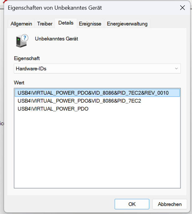 Unbekanntes USB 4 Gerät im Gerätemanager - Microsoft Q&A