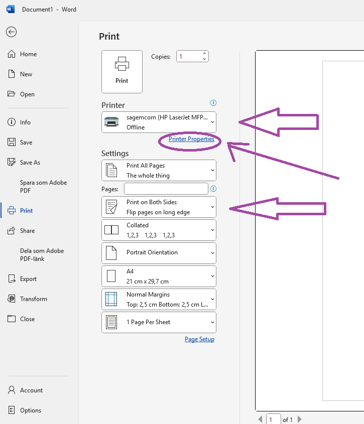 Double sided printing and color is not an option in word or power point ...