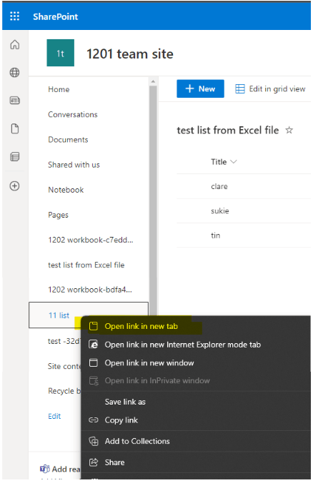 "Open in new tab" option in site navigation doesn't work - Microsoft Q&A