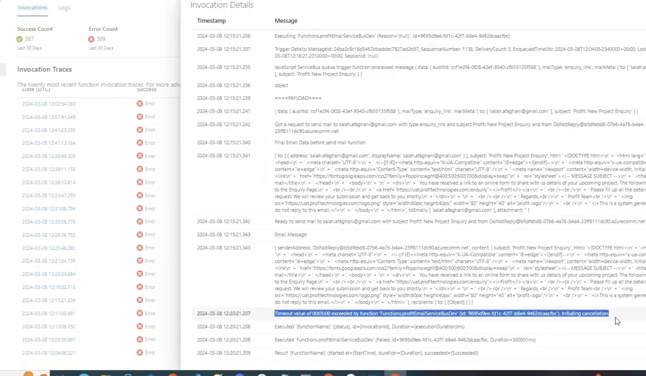 Email Communication Service Randomly Returns Timeout Microsoft Qanda