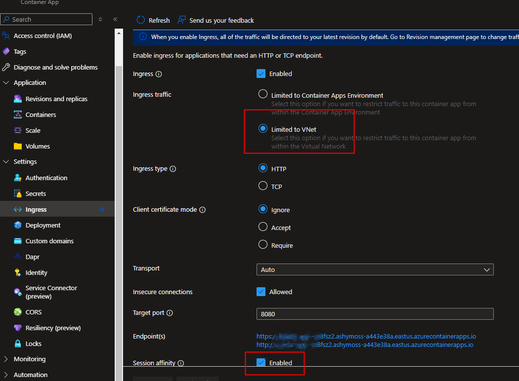 container app session affinity cannot work - Microsoft Q&A