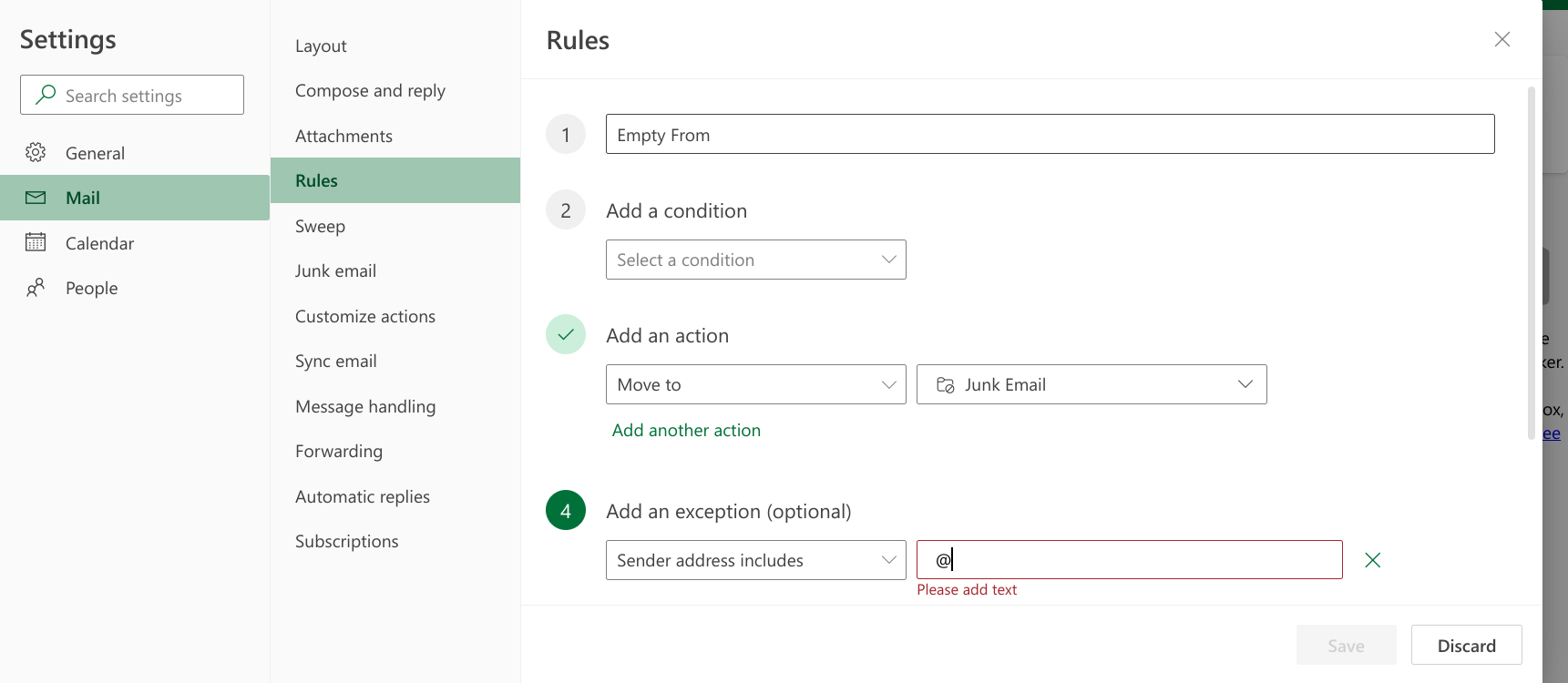 No email address visible in the From column. - Microsoft Q&A