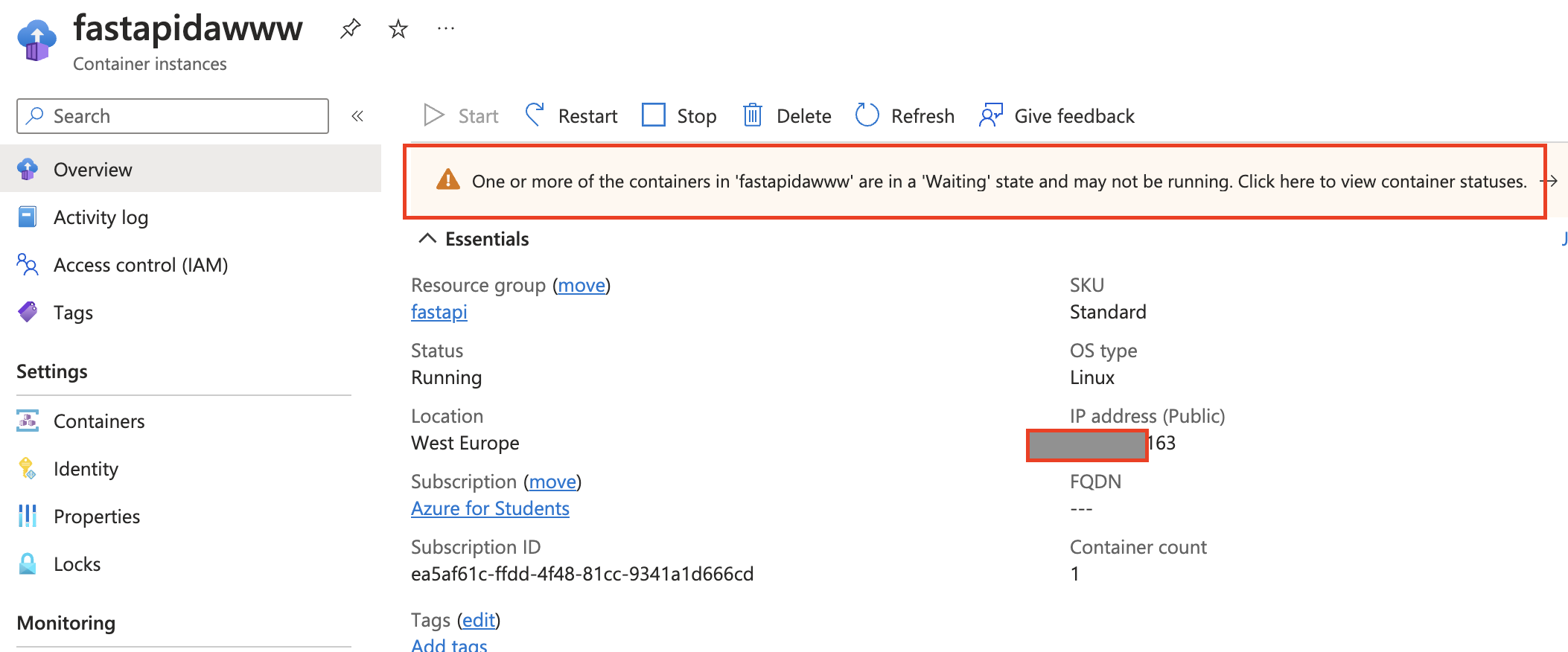 FastApi container not running in a Container Instance - Microsoft Q&A FastApi container not running in a Container Instance - Microsoft Q&A