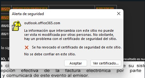 Security certificate error while using outlook app (Office365 ...