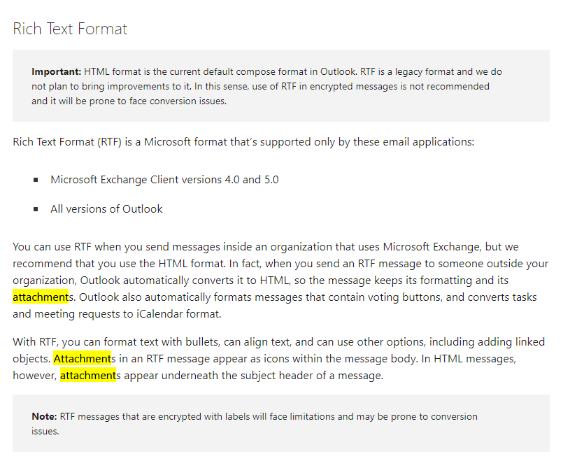Do O365 Outlook Rich Text Format still support Attachment on Mail body ...