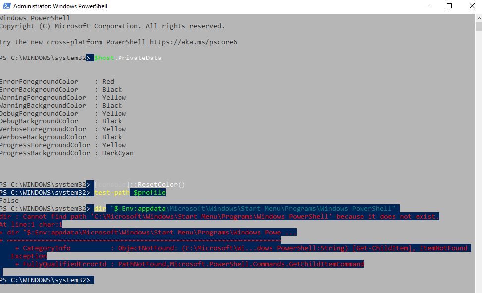 Unable to reset PowerShell back to default colors - Microsoft Q&A