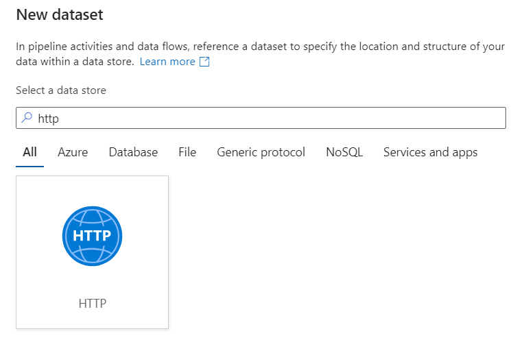 Azure Data Factory Datasets - HTTP Datastore is missing - Microsoft Q&A