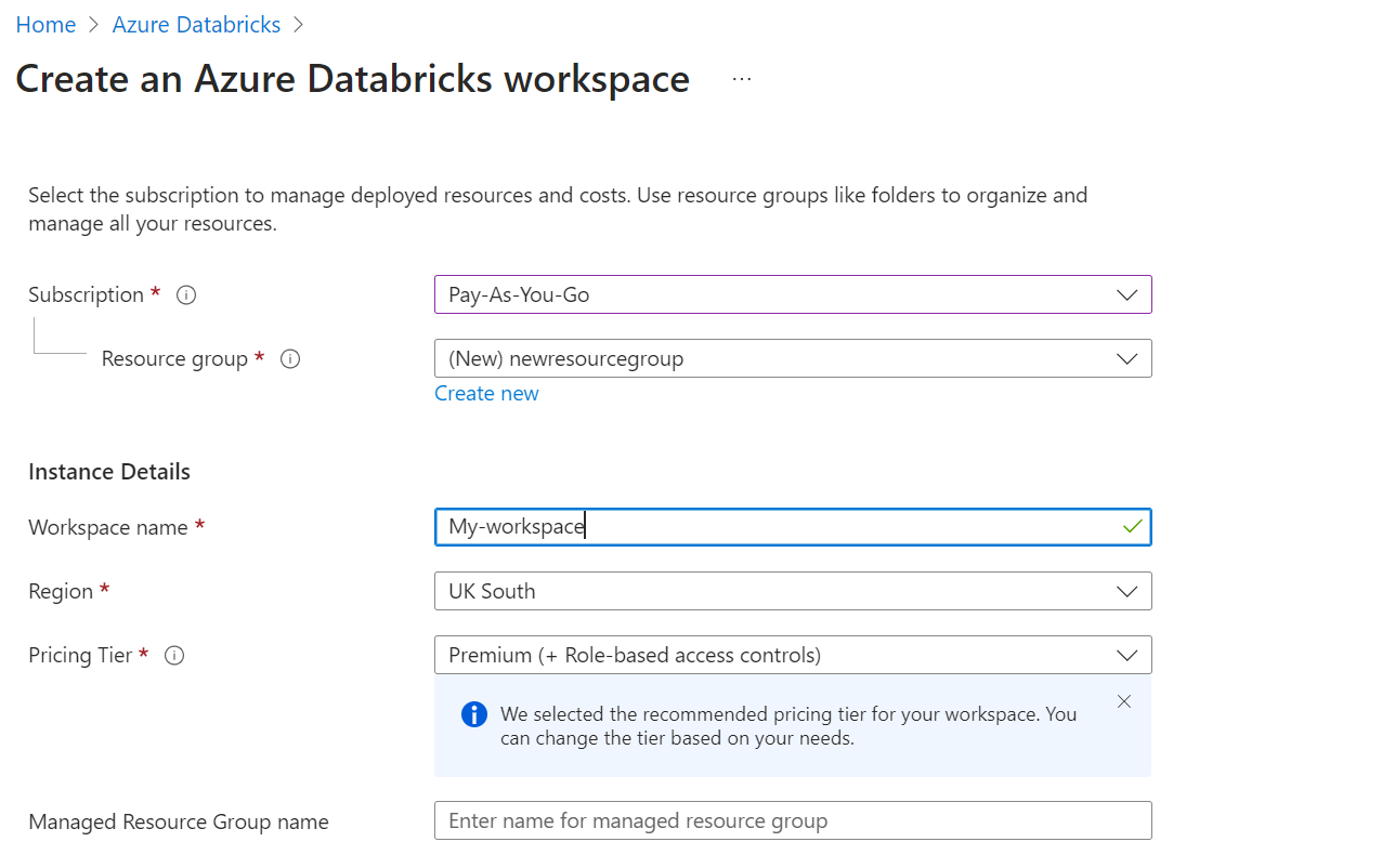 Unable to launch my databricks workspace after i started a new pay as u ...