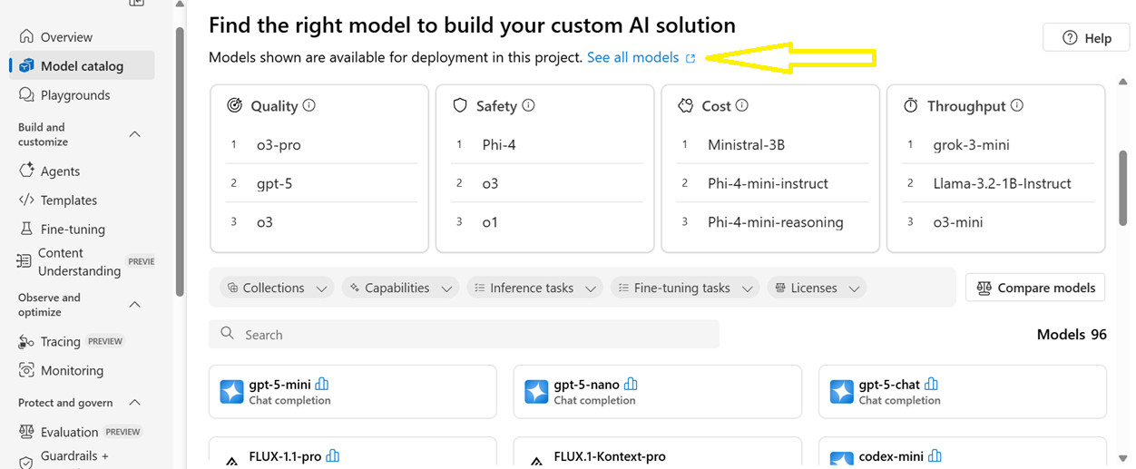 Most Large Language Models are not available in the model catalog ...