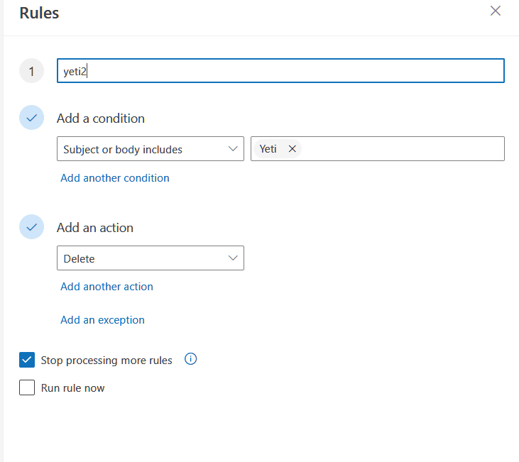 Unable to disable "Stop processing more rules in Outlook.com" (Hotmail) - Microsoft Q&A