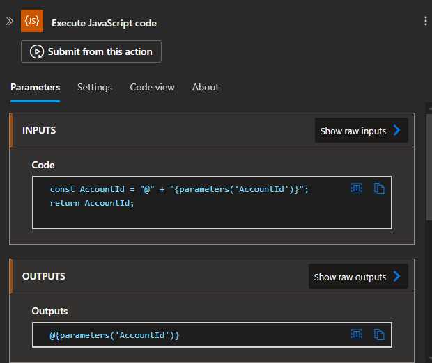 JavaScript Code in Inline Expression Loses Content After '@' Symbol in Logic App Workflow ...