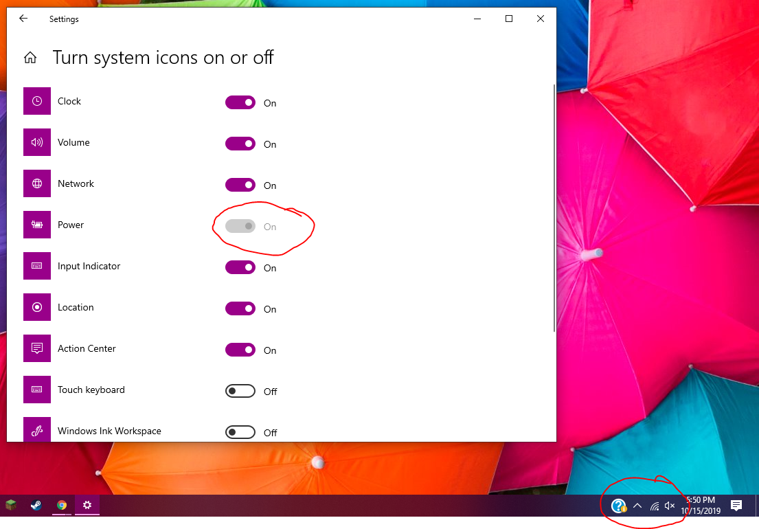 My power icon isn't showing up on my taskbar - Microsoft Q&A