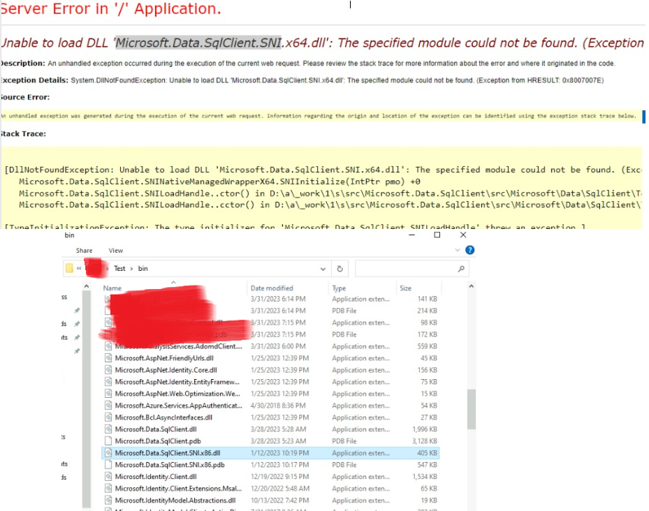 Error : Unable to load DLL 'Microsoft.Data.SqlClient.SNI.x64.dll ... Error : Unable to load DLL 'Microsoft.Data.SqlClient.SNI.x64.dll ...